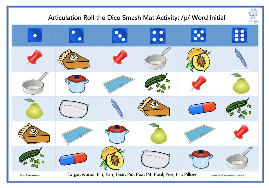 FREE Articulation Roll the Dice Activity /P/ Word Initial | Explore My ...